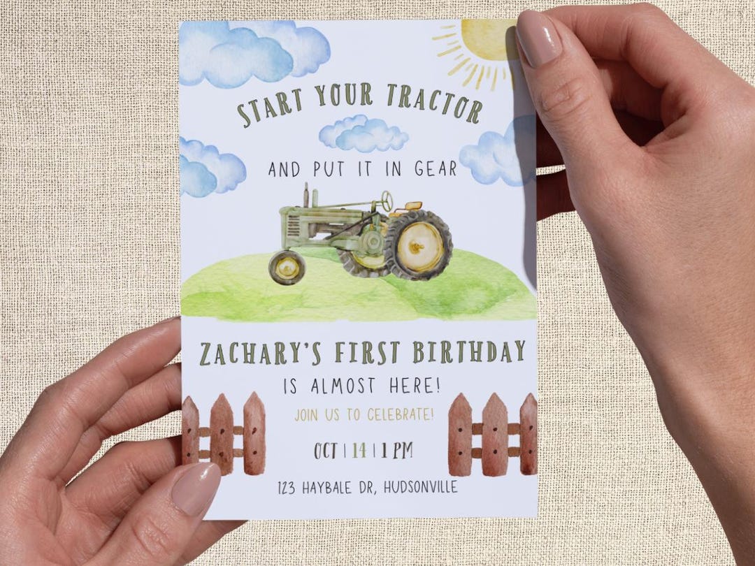 Tractor Birthday Invitation, Farm Birthday Invitation, Green Tractor ...