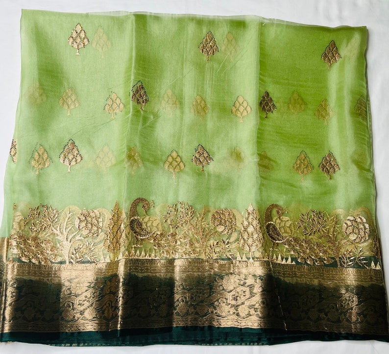Gorgeous Semi Organza Sarees With Golden Peacock Embrodery Motifs and ...