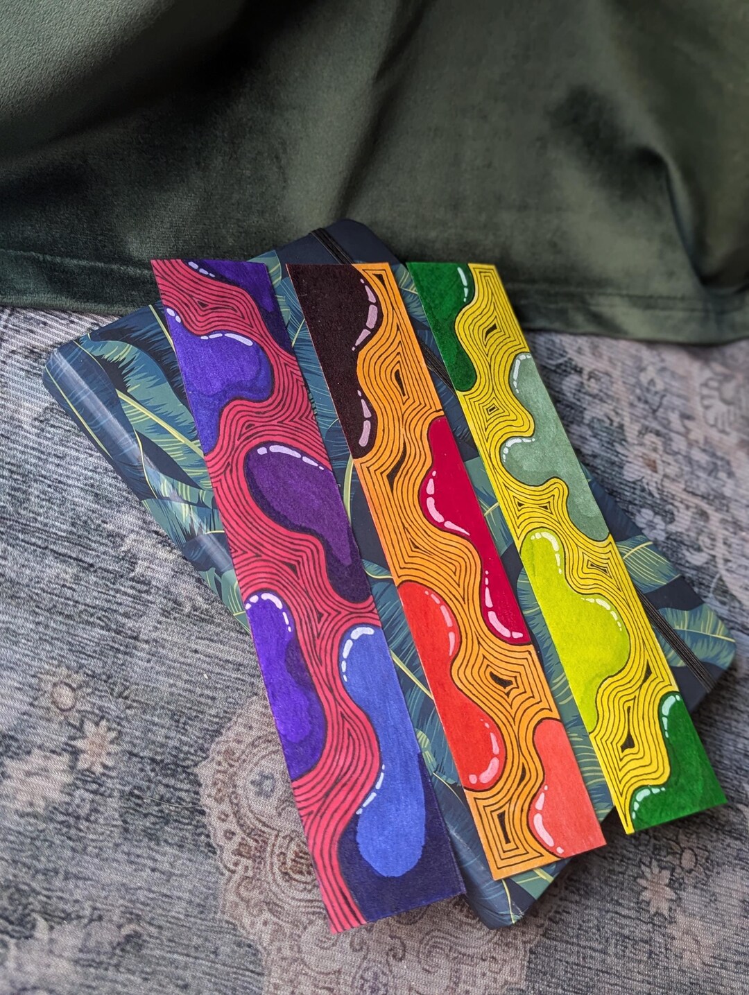 Unique Hand Drawn Bookmark | Dripping Lava Design, Fluid Shapes ...