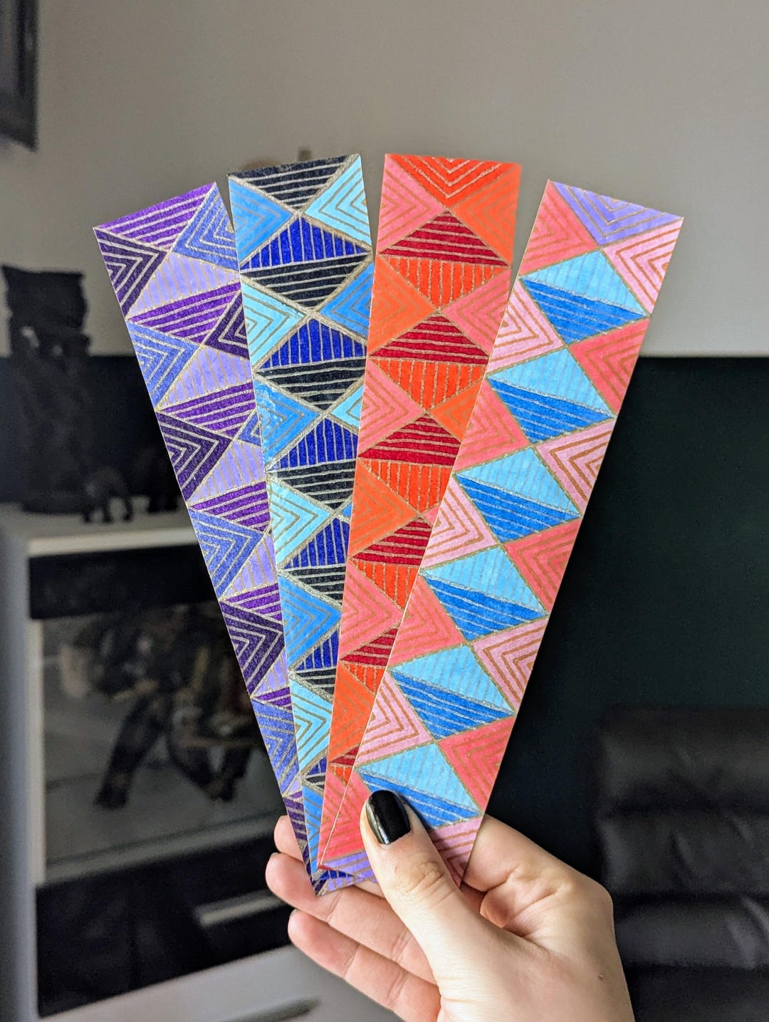 Unique Hand Drawn Bookmark | Vibrant Geometric Patterns, Colorful ...