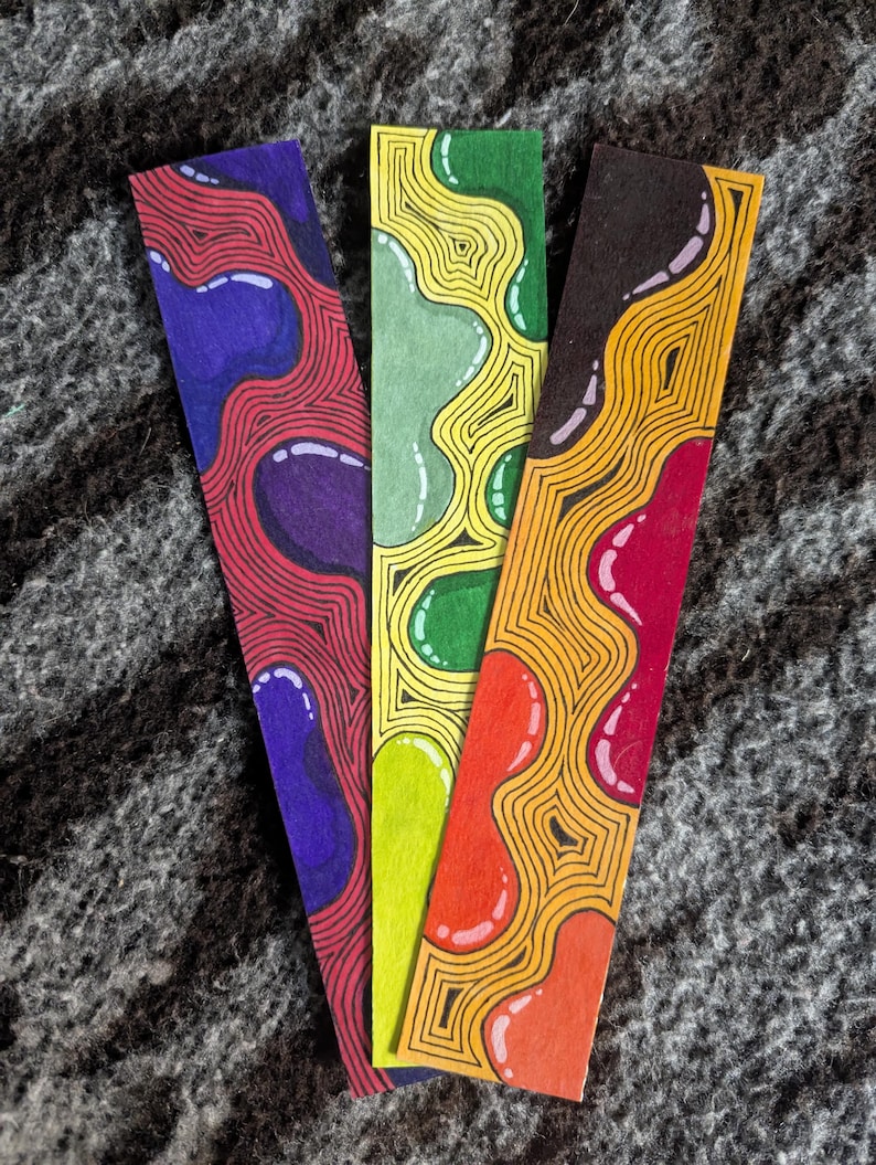Unique Hand Drawn Bookmark | Dripping Lava Design, Fluid Shapes ...