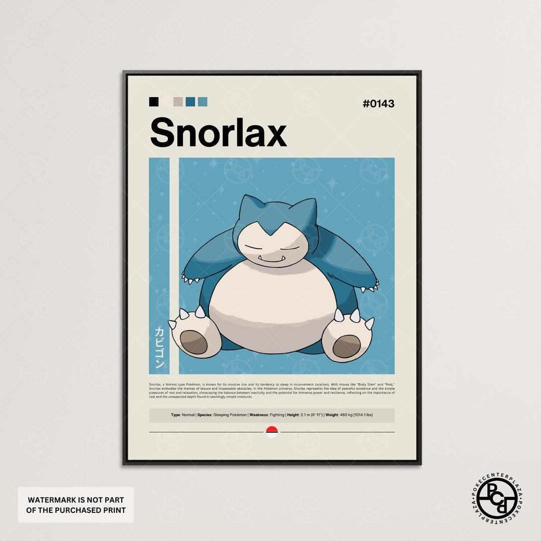 Snorlax Poster 0143 Pokemon Wall Art Gamer Decor Gaming - Etsy