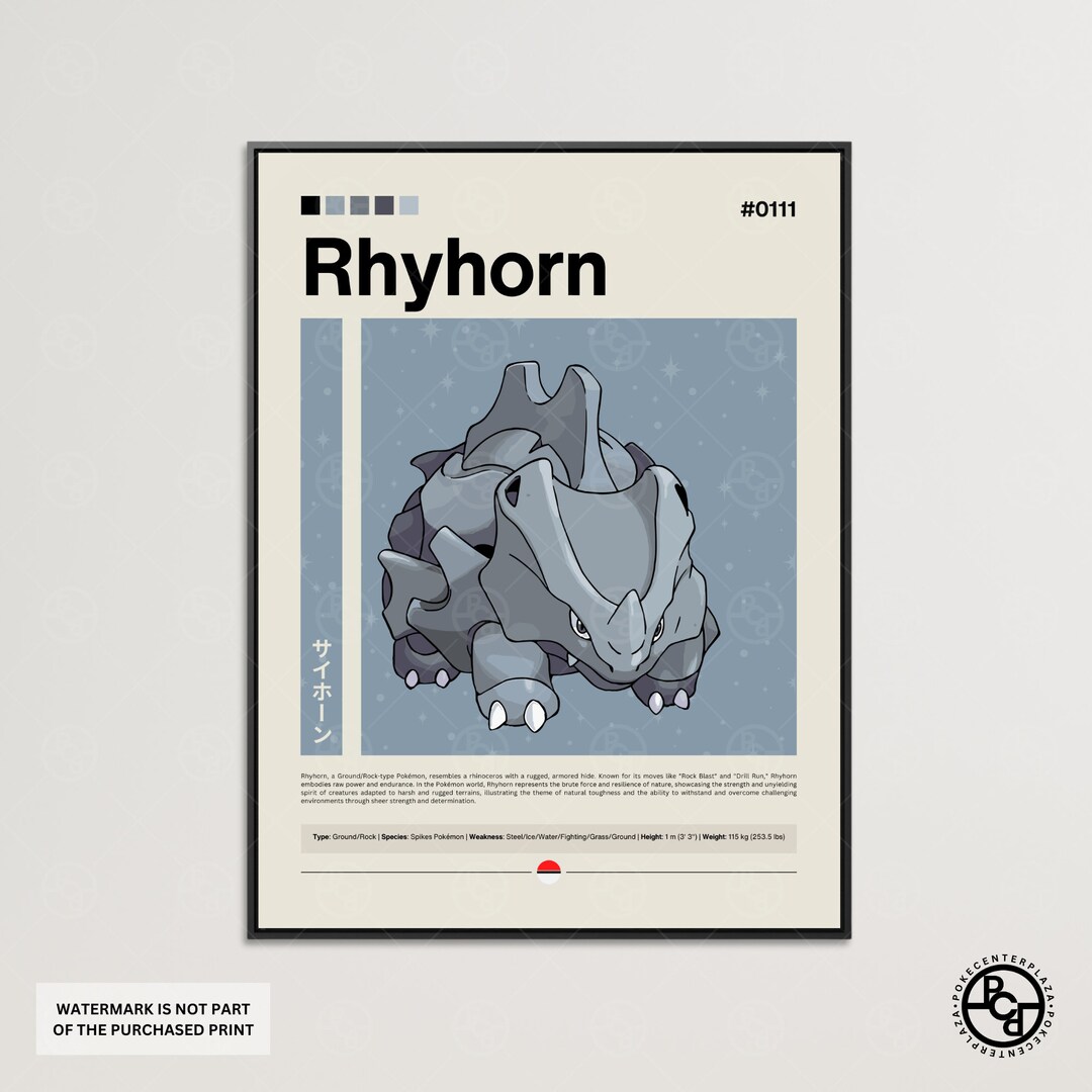 Rhyhorn Poster 0111 Pokemon Poster Pokemon Wall Art - Etsy