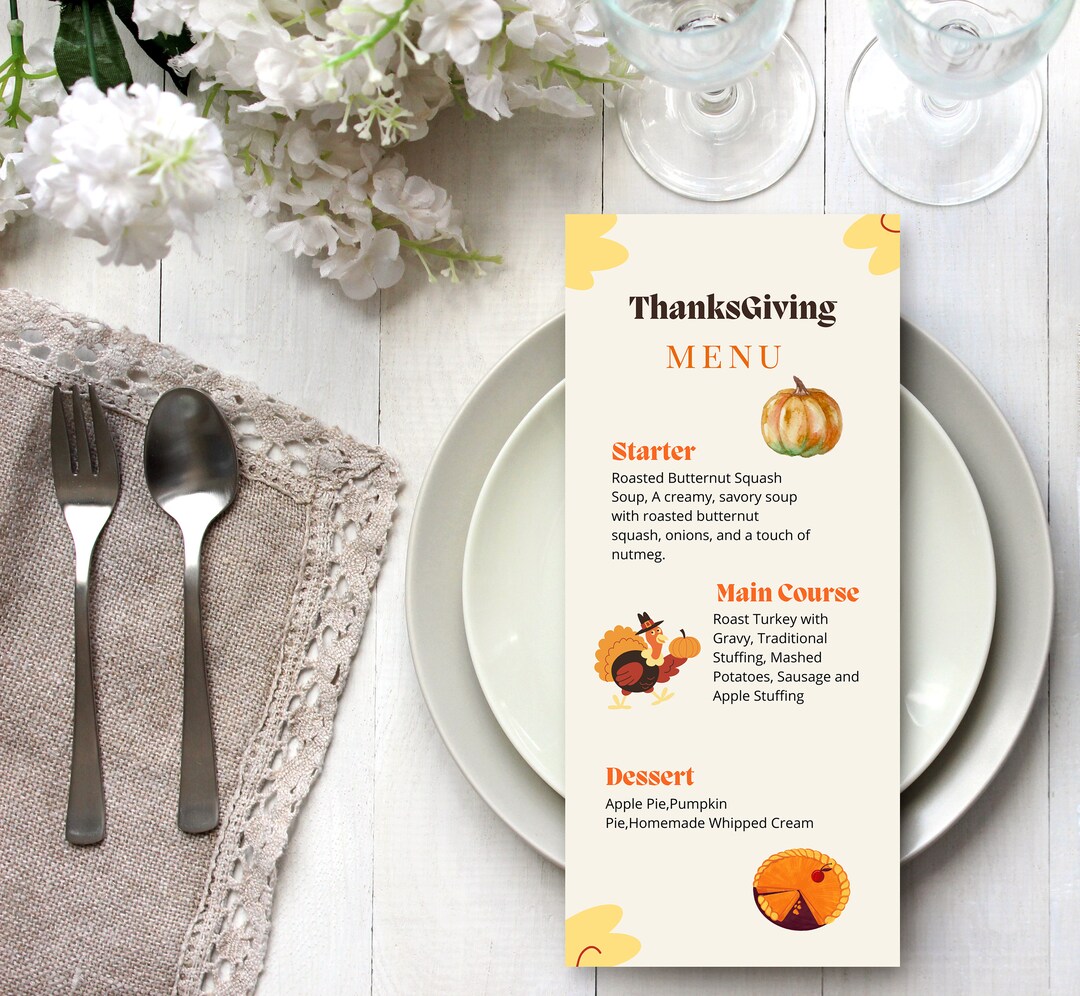 Modern Thanksgiving Menu Template,editable Thanksgiving Menu,fall ...