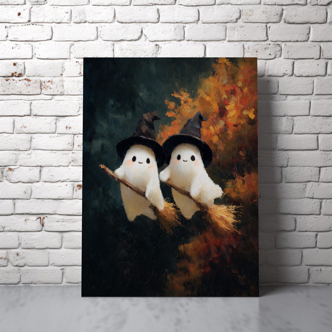 Two Ghosts Holding Hands Art Print: Whimsical Halloween Illustration ...