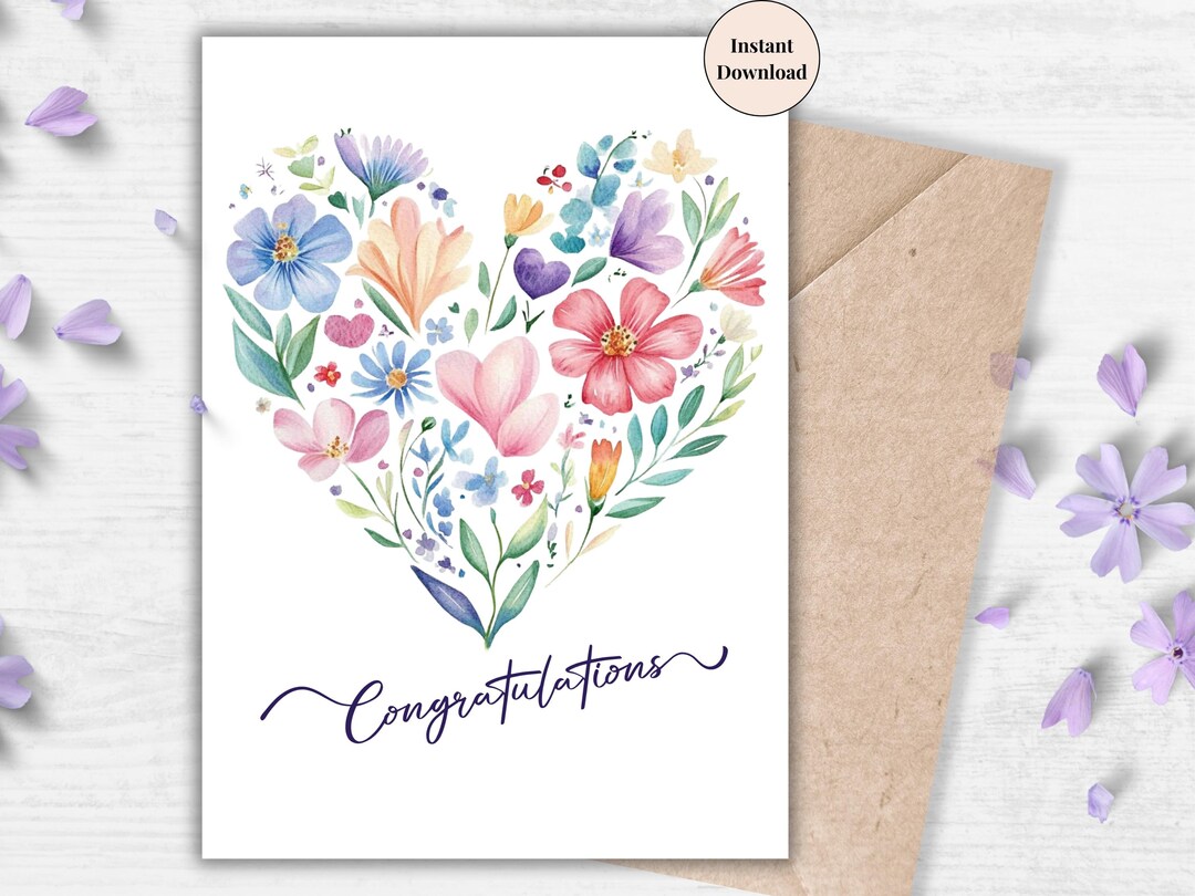 Heart-shaped Floral Congratulations Card – Printable E-card for ...