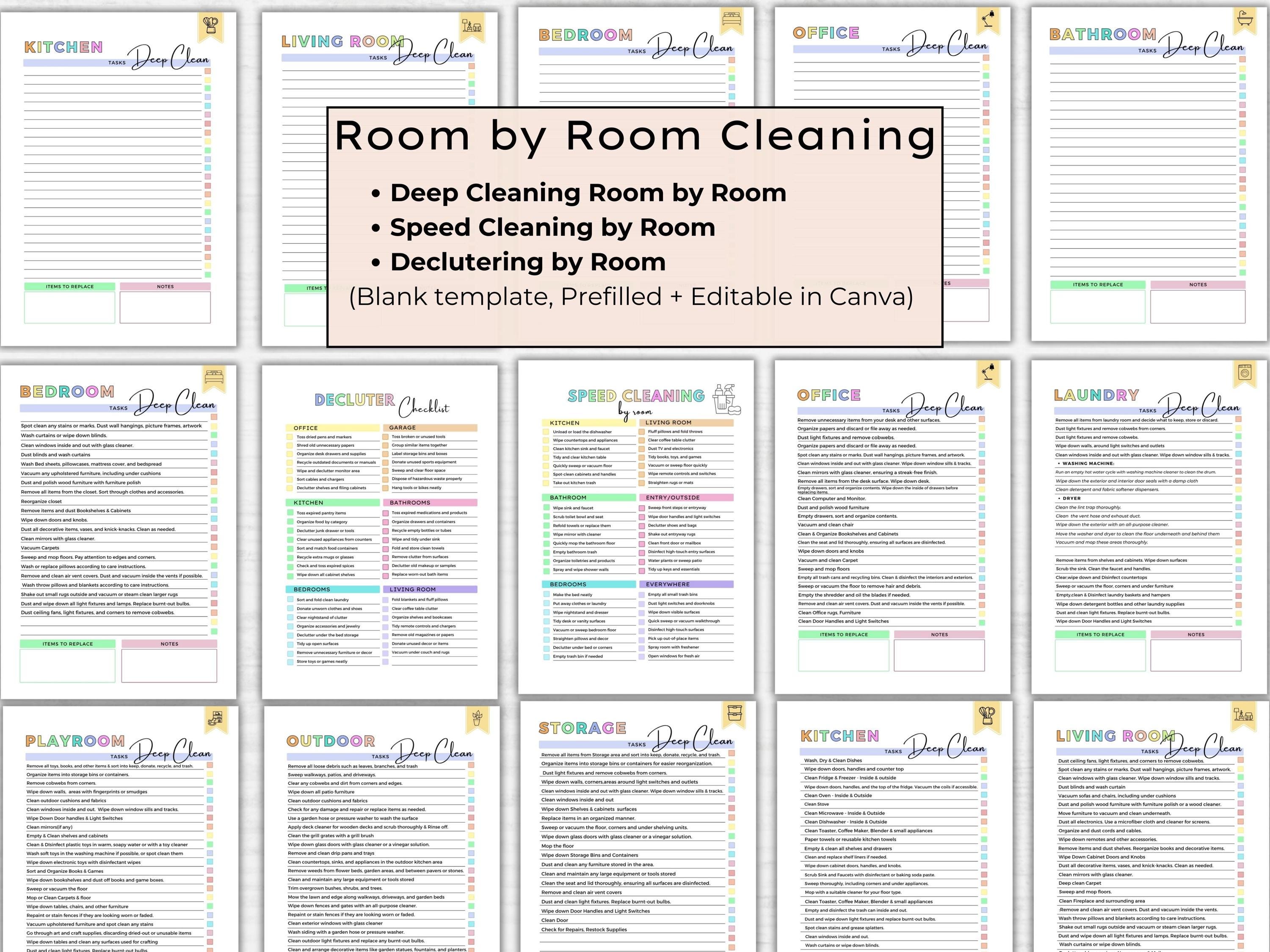 Weekly Cleaning Schedule – Room-by-room Checklist, Editable in Canva ...