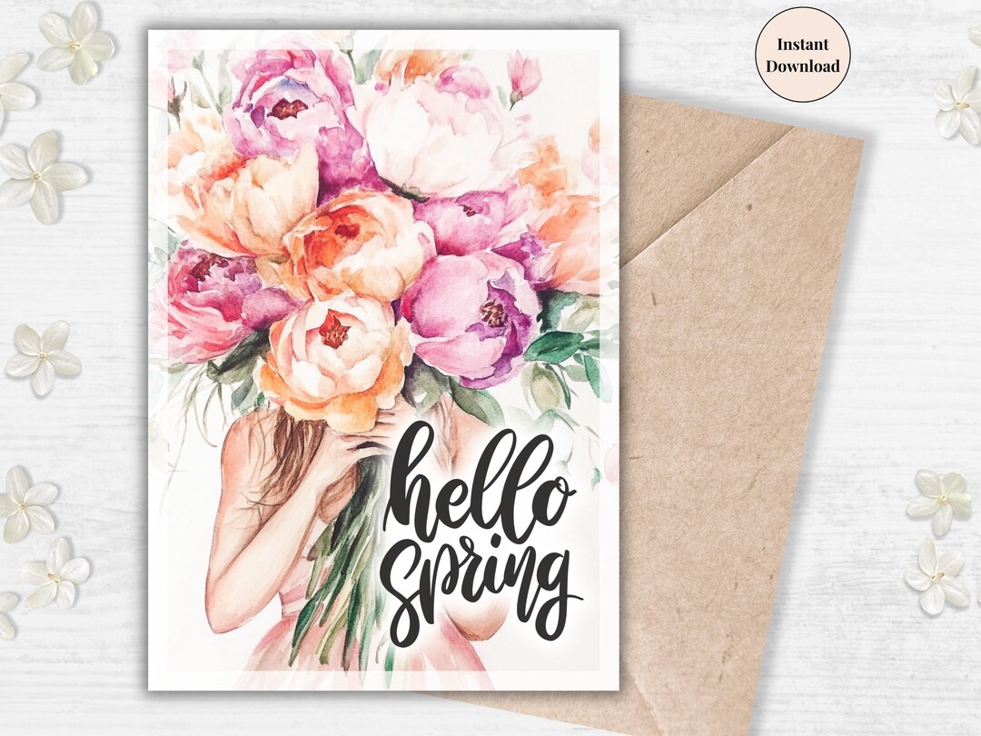 Hello Spring Printable Card - Floral Greeting for Her, Easter Note ...