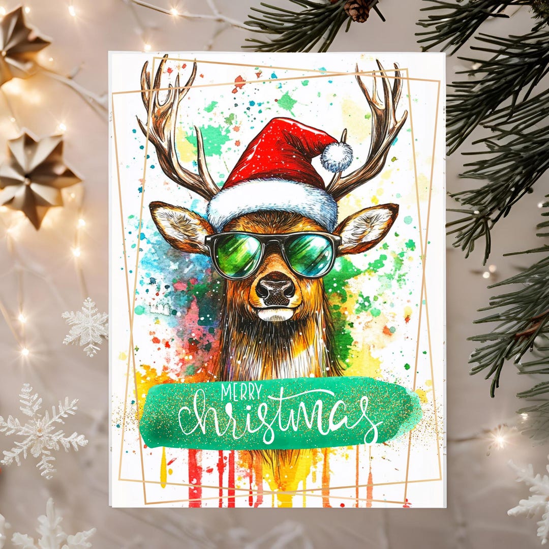 Printable Christmas Card Cute Animal Holiday Card Download Printable ...