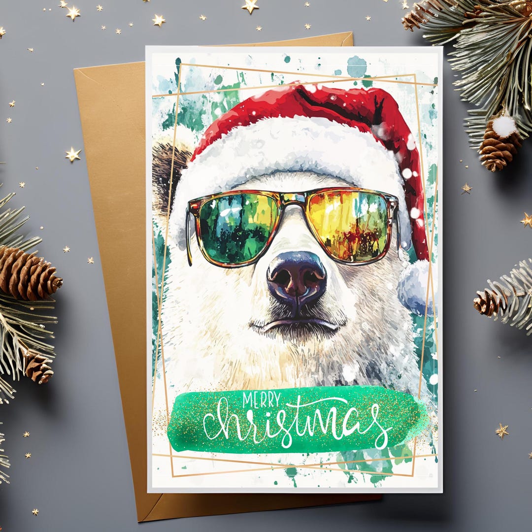 Printable Christmas Card Cute Animal Holiday Card Download Printable ...