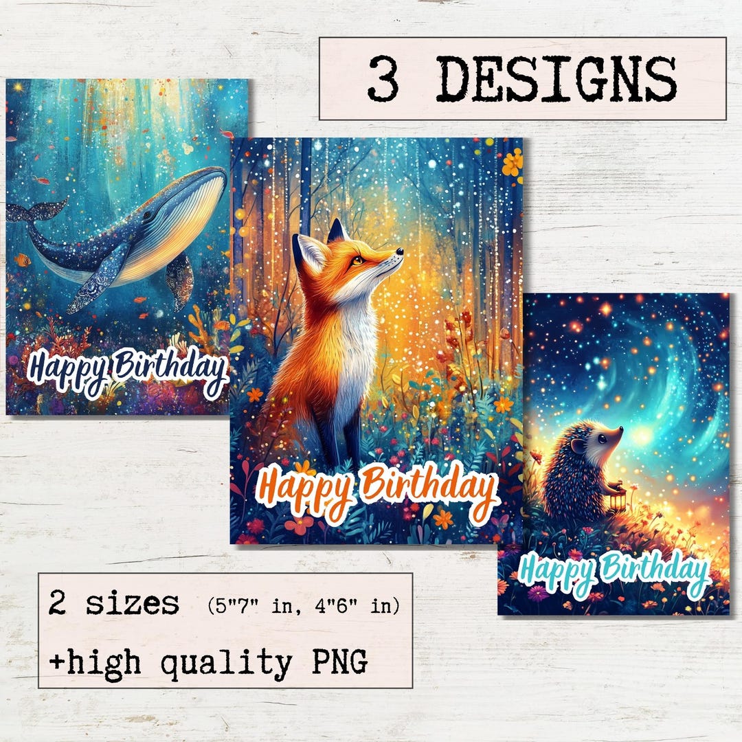 Magical Forest Birthday Card Set: Elegant Printable Ecards (digital ...