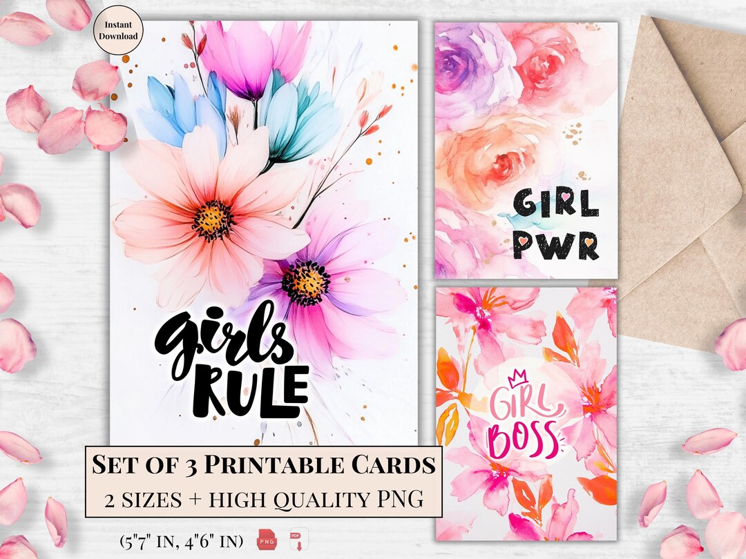 Floral Girl Power Printable Cards: Women's Day Gift (digital Download ...