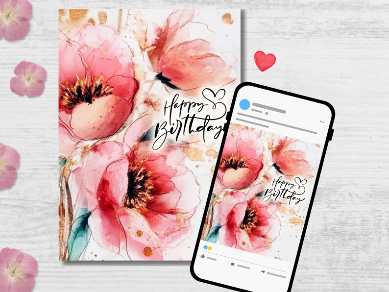 Printable Happy Birthday Card For Her Modern Floral Bouquet Design Printable Happy Birthday Card For Her Modern Floral Bouquet Design