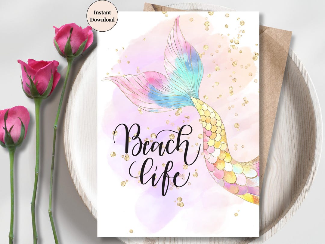 Mermaid Tail Card: Beach Life Glitter Ecard (digital Download) - Etsy