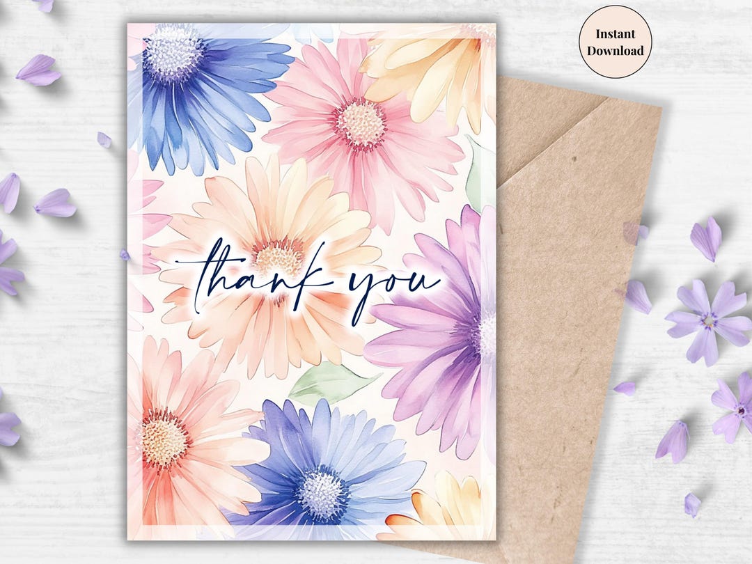 Pastel Daisy Thank You Card: Soft Floral Design (PDF & PNG) - Etsy
