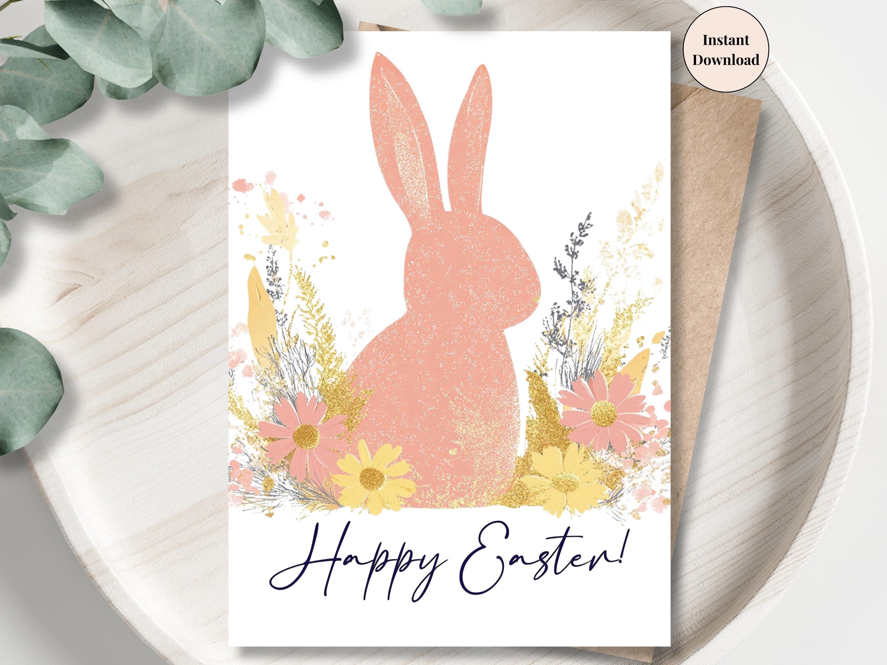 Easter Bunny Printable Card - Minimalist Spring Holiday Greeting ...