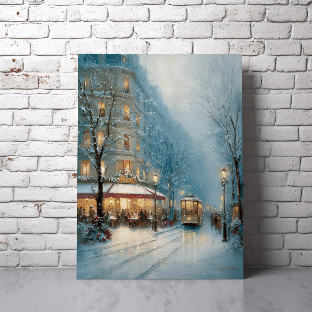Cozy Christmas Village Printable Wall Art - Thomas Kinkade Style Winter ...