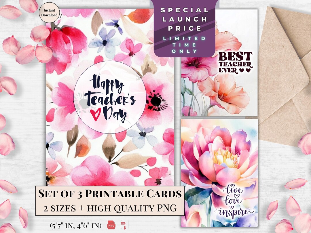 Floral Teacher Appreciation Cards: Set of 3 (digital Download) - Etsy