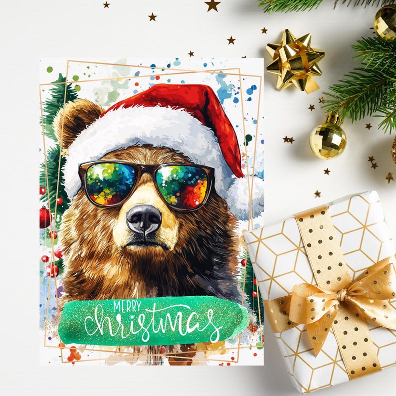 Printable Christmas Card | Cute Animals | Xmas Cards | Christmas PNG ...