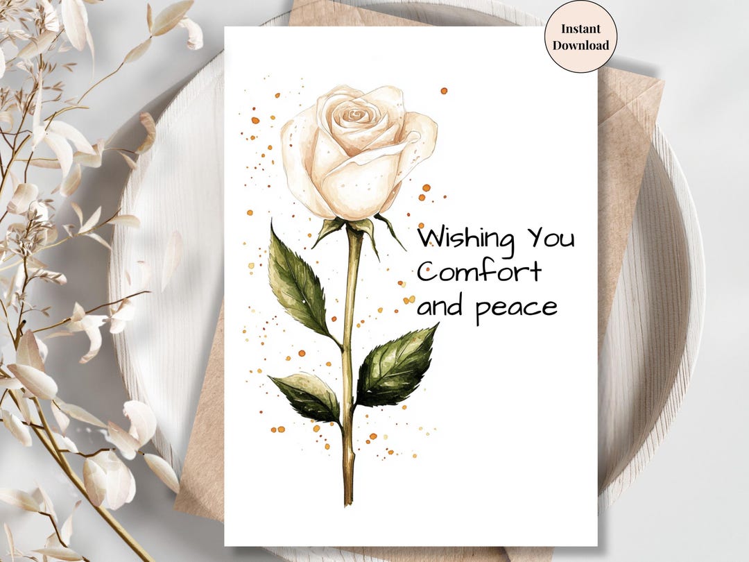 White Rose Sympathy Card: Printable Floral Bereavement Card (PDF & PNG ...