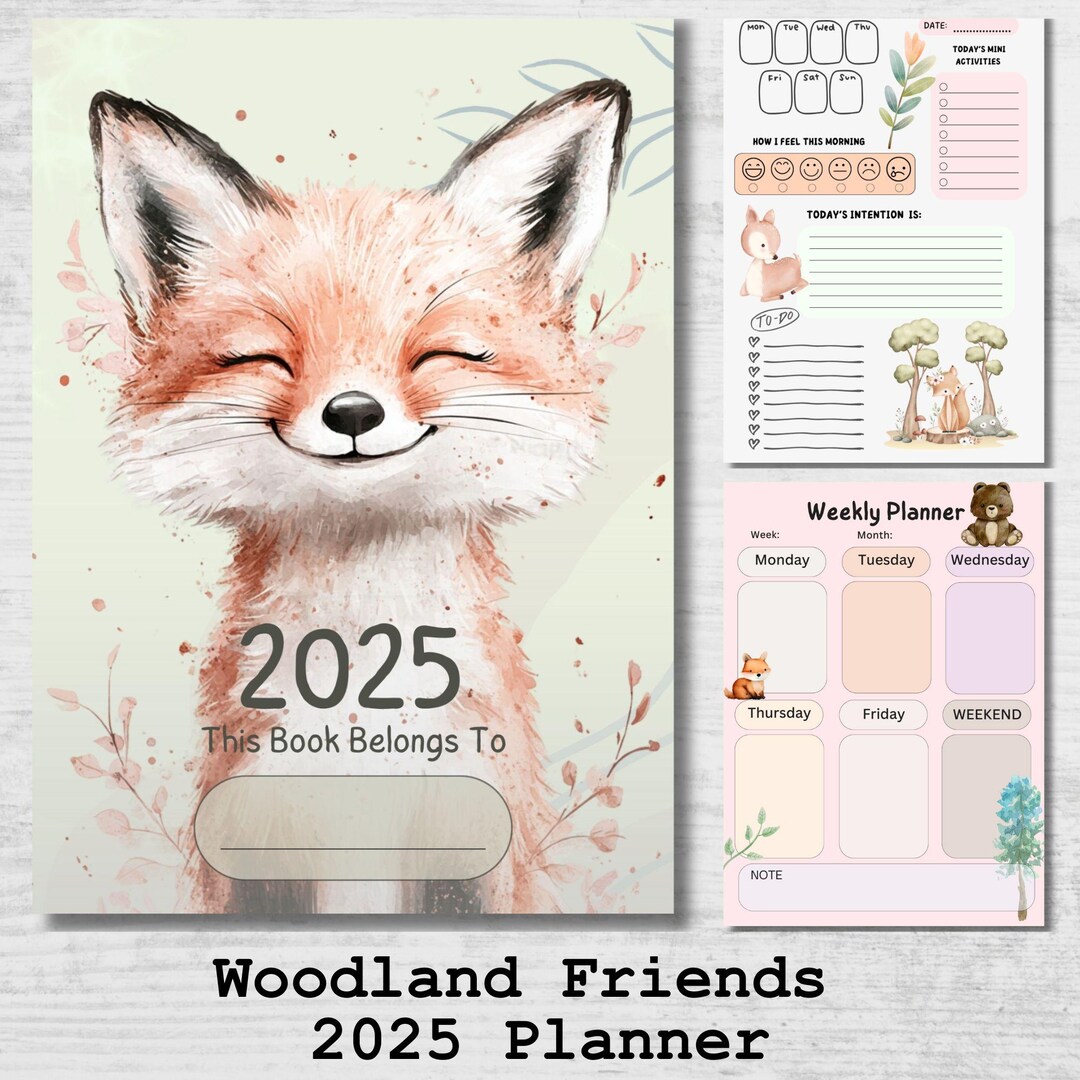Woodland Animals 2025 Planner for Kids: Forest Friends (digital ...