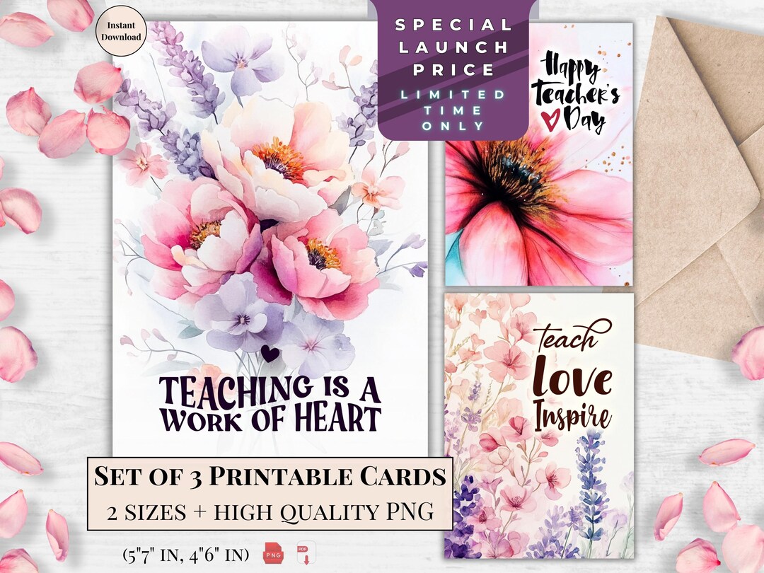 Floral Teacher Appreciation Cards: Watercolor Peonies (digital Download ...