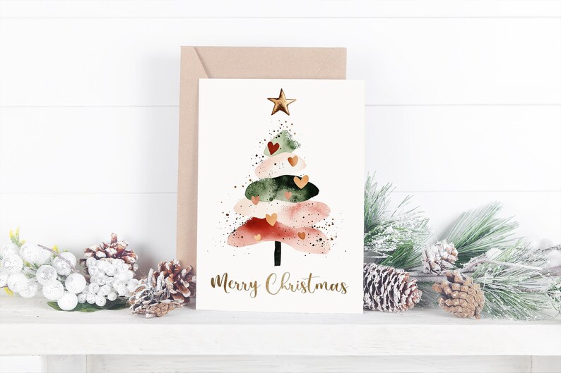 Rustic Christmas Tree Card: Watercolor Holiday Greeting (digital ...