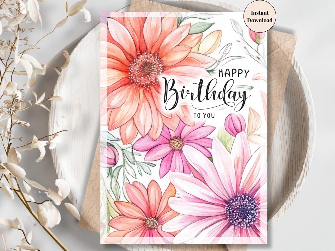 Pink Flower Birthday Card – Bold Modern Watercolor Design for Her ...