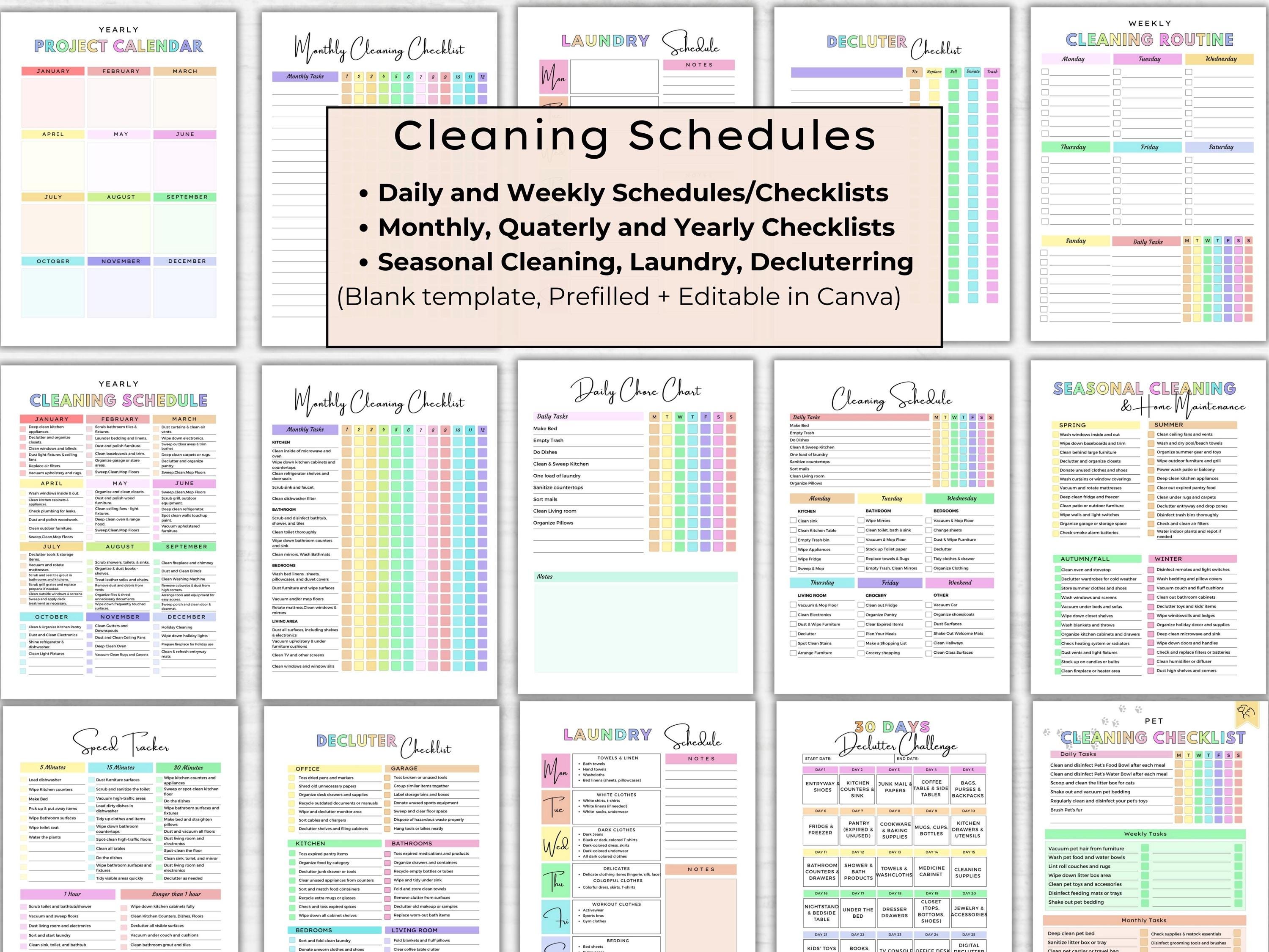 Weekly Cleaning Schedule – Room-by-room Checklist, Editable in Canva ...