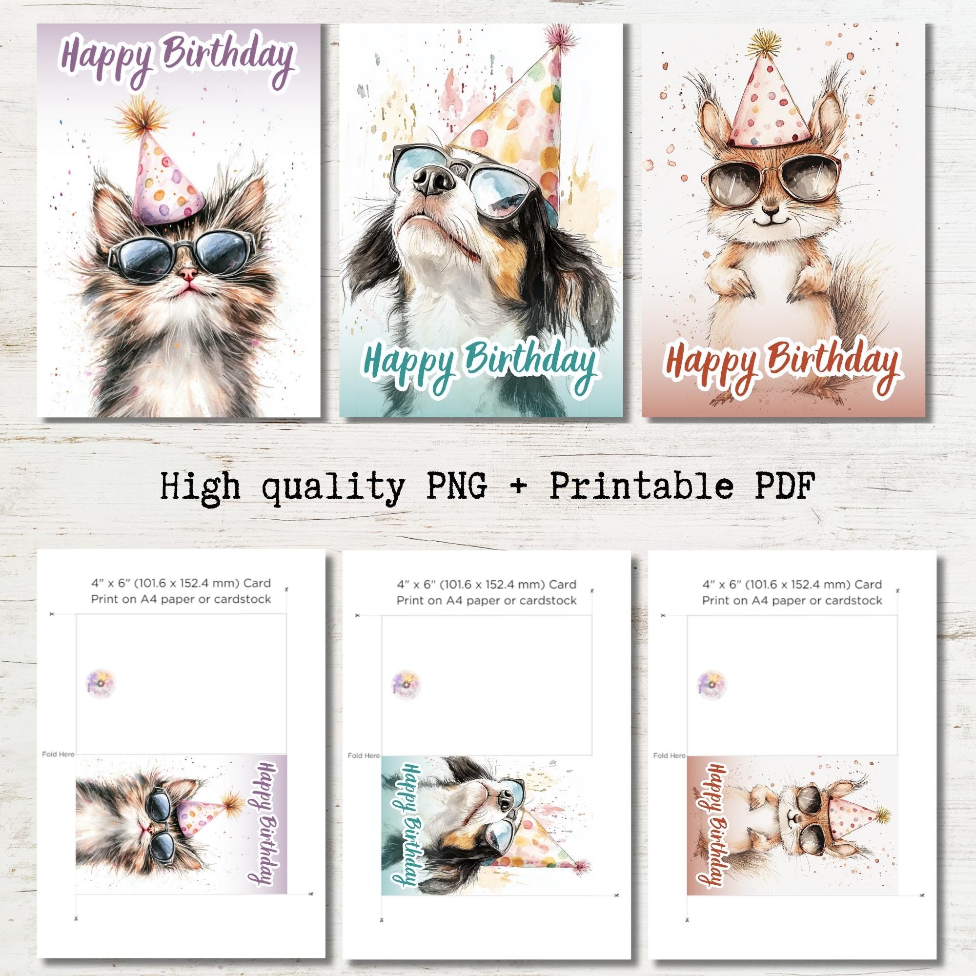 Watercolor Animal Birthday Card Set | Printable Ecards (digital ...