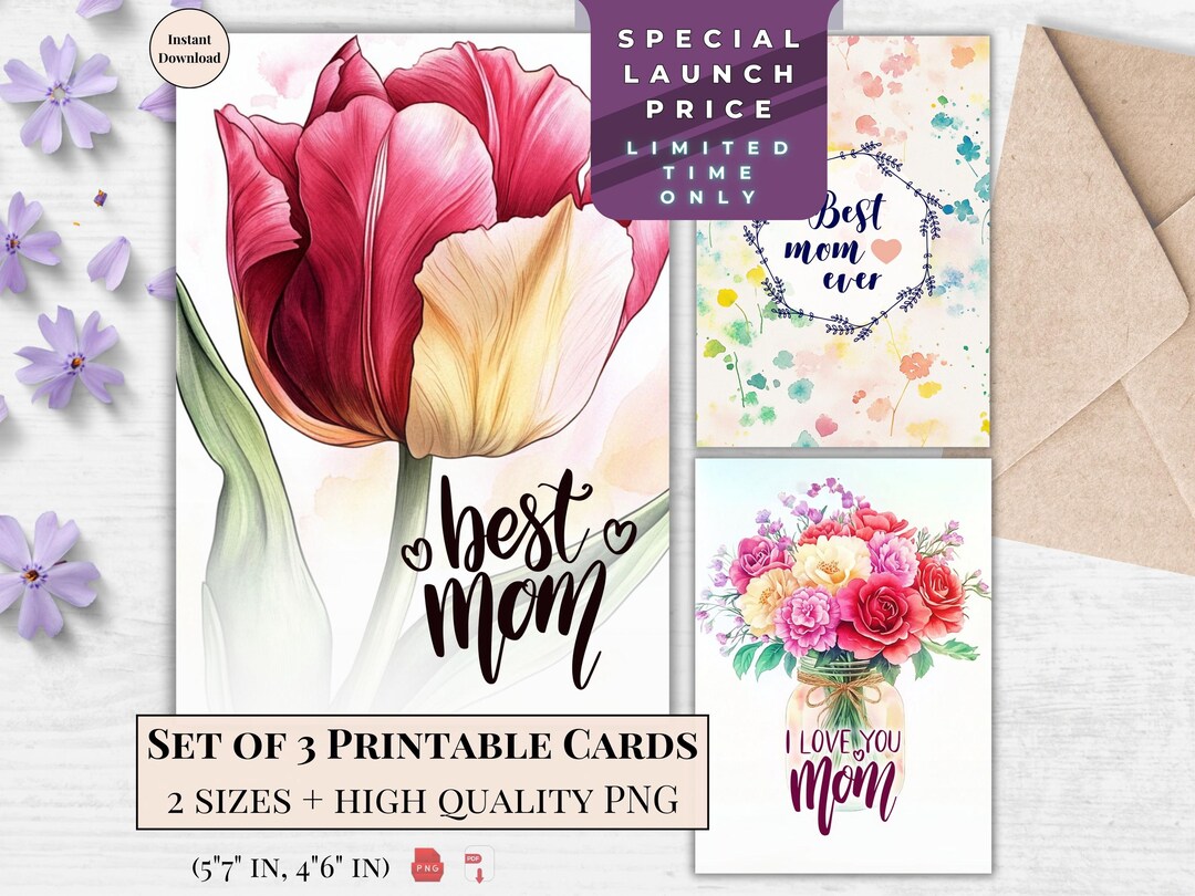 Best Mom Printable Card Set - Watercolor Floral Mother's Day Gift - I ...