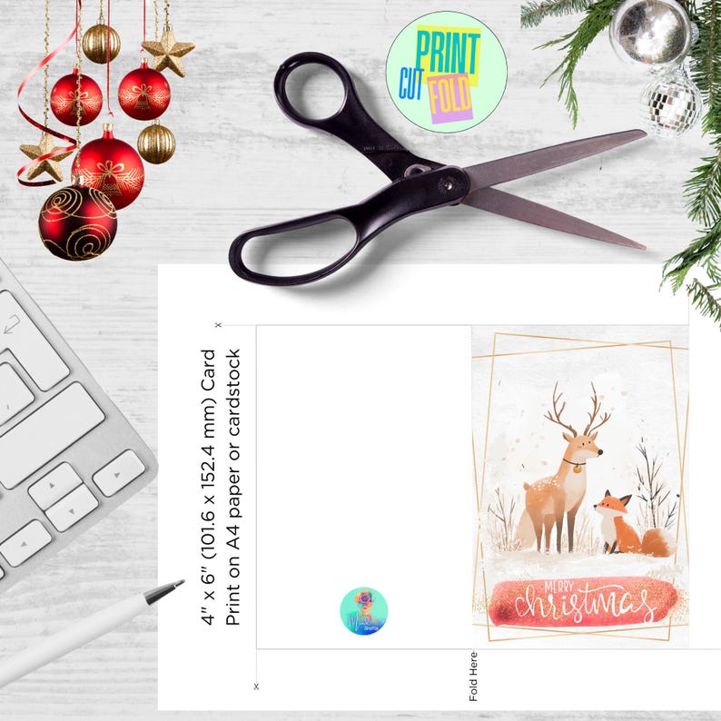 Deer and Fox Watercolor Christmas Card | Woodland Holiday (PDF & PNG ...
