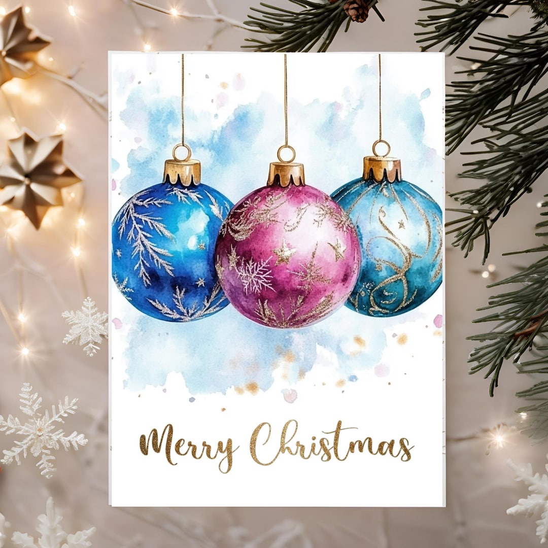 Printable Christmas Cards | Watercolor Ornaments | Christmas PNG ...