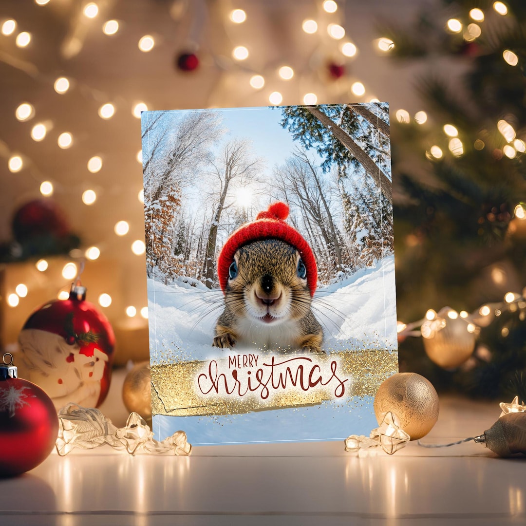Printable Christmas Card Cute Animals Xmas Cards Christmas PNG Festive ...