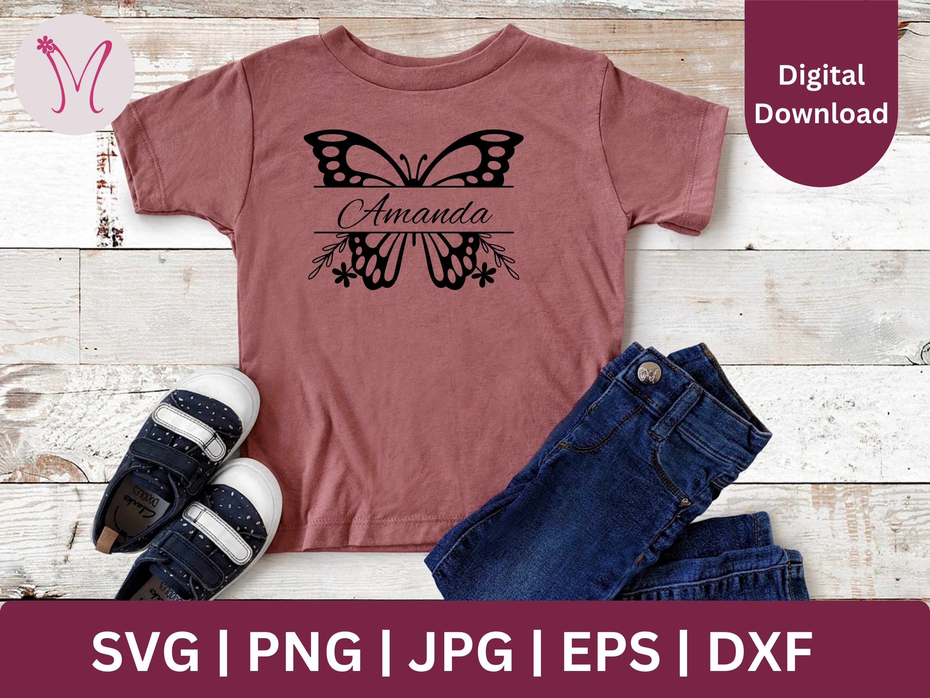 Butterfly Split Monogram SVG, Split Butterfly Frame, Butterfly Vector ...