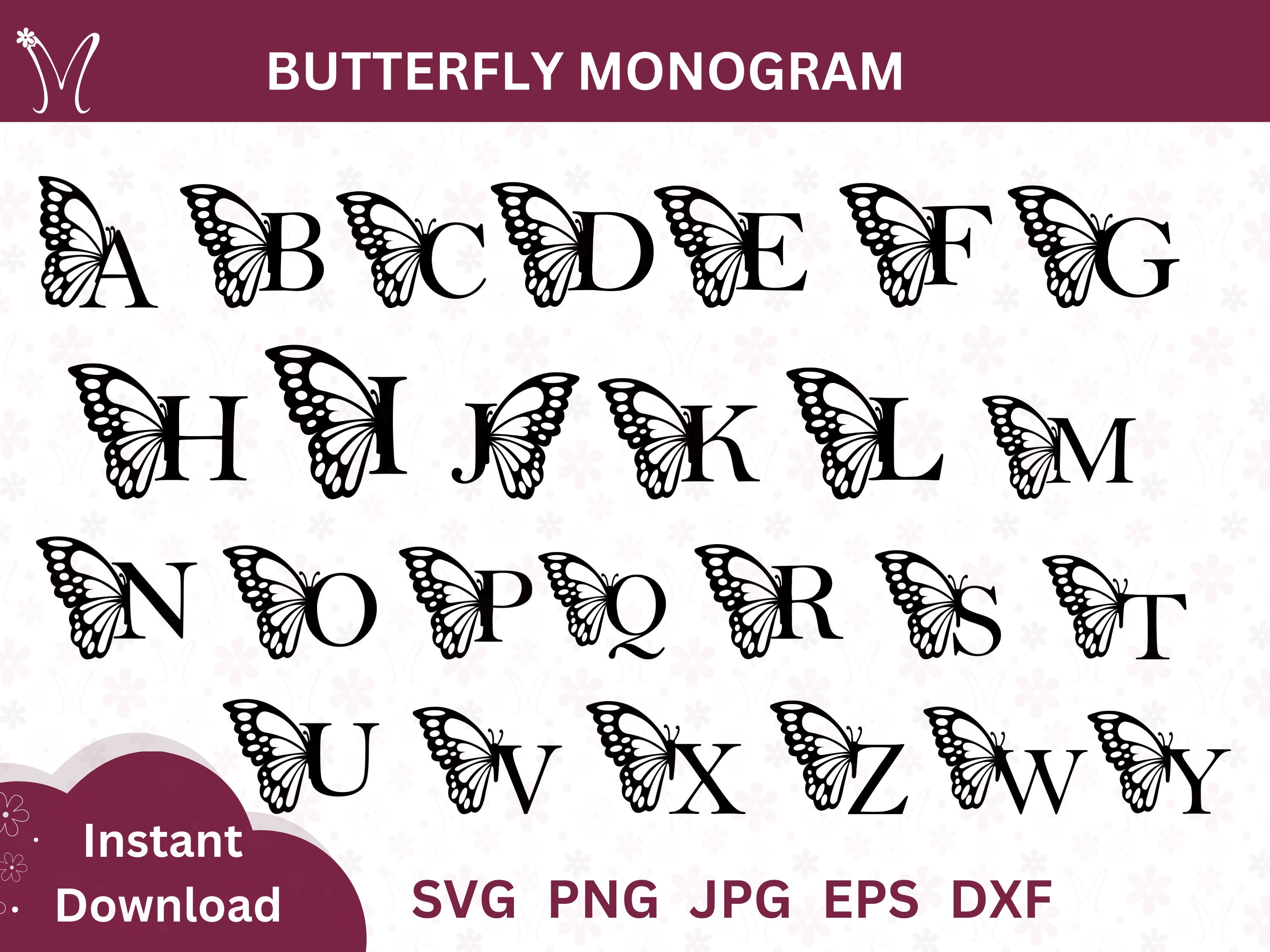 Butterfly Monogram SVG, Butterfly Letter Cut File, Alphabet, Monogram ...