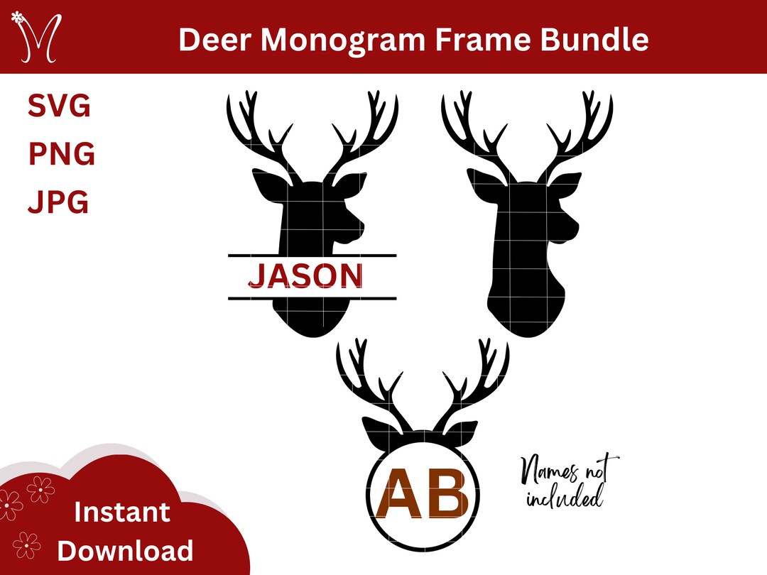 Deer Monogram Frame Svg, Deer Antlers Svg, Hunting SVG, Digital ...