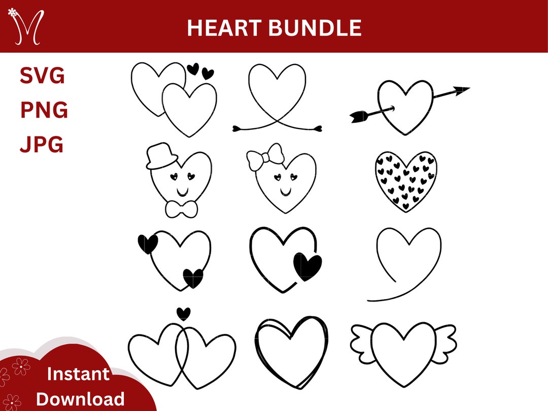 Doodle Heart Svg, Hand Drawn Heart Svg , Heart Svg Bundle, Open Heart ...