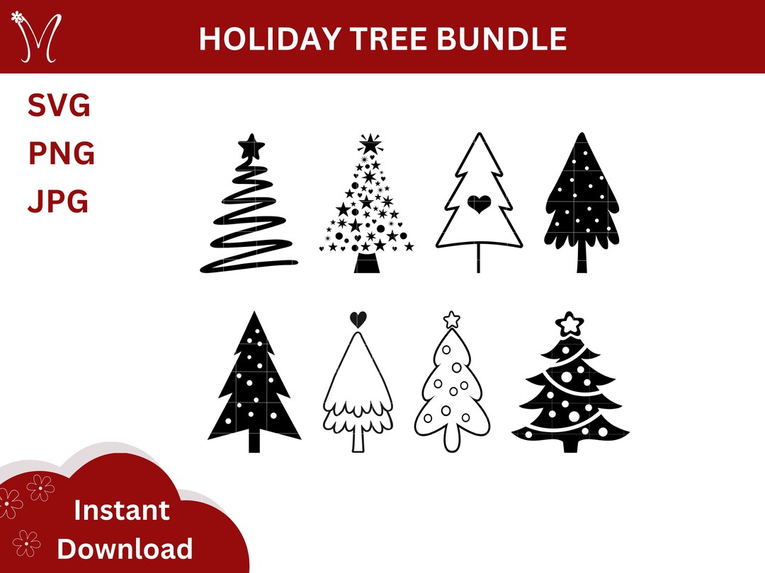 Christmas Tree SVG Bundle, Line Drawn Christmas, Christmas Tree Svg ...