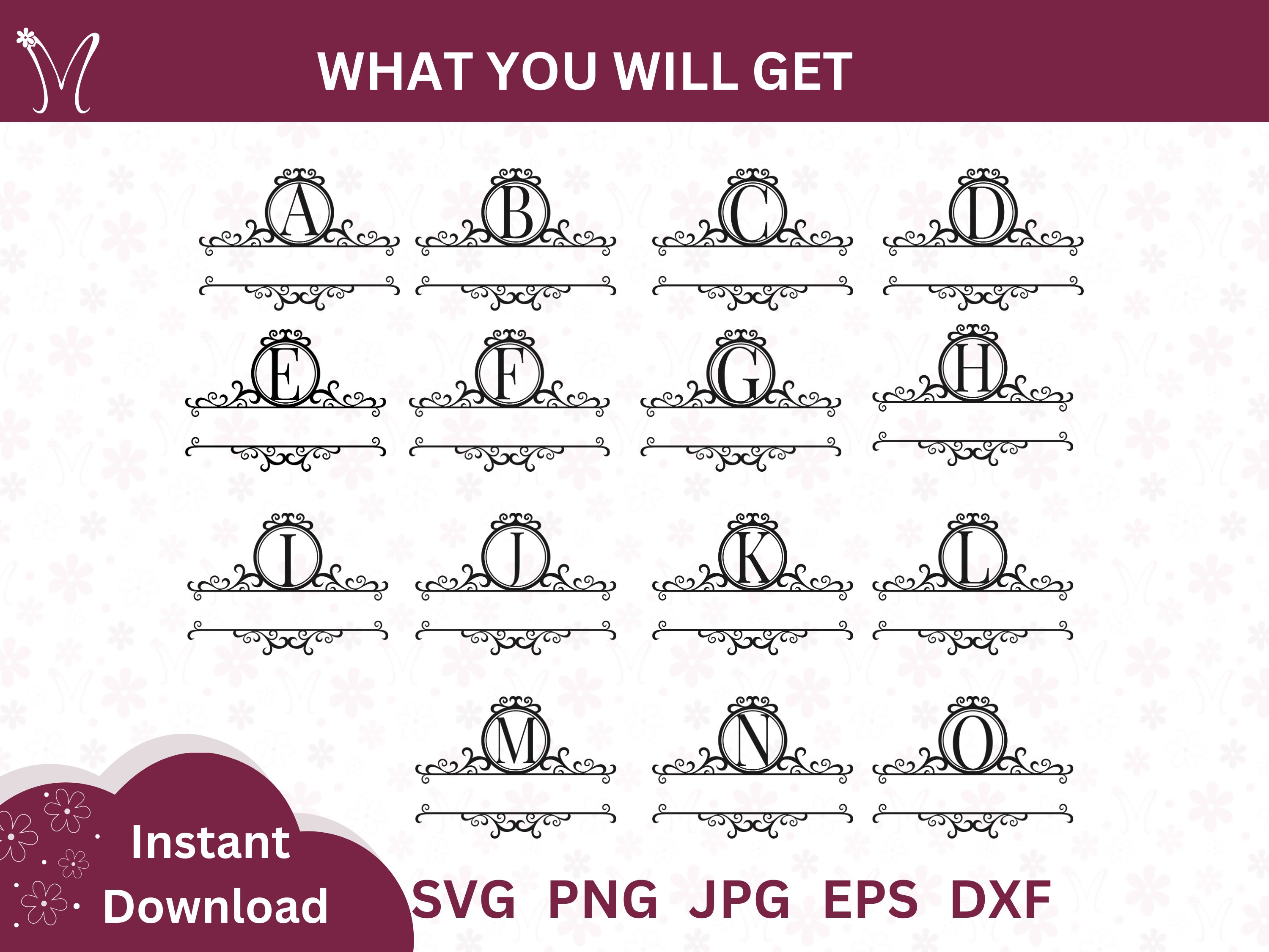 Monogram Frame SVG Monogram Alphabets Digital Download Cut - Etsy