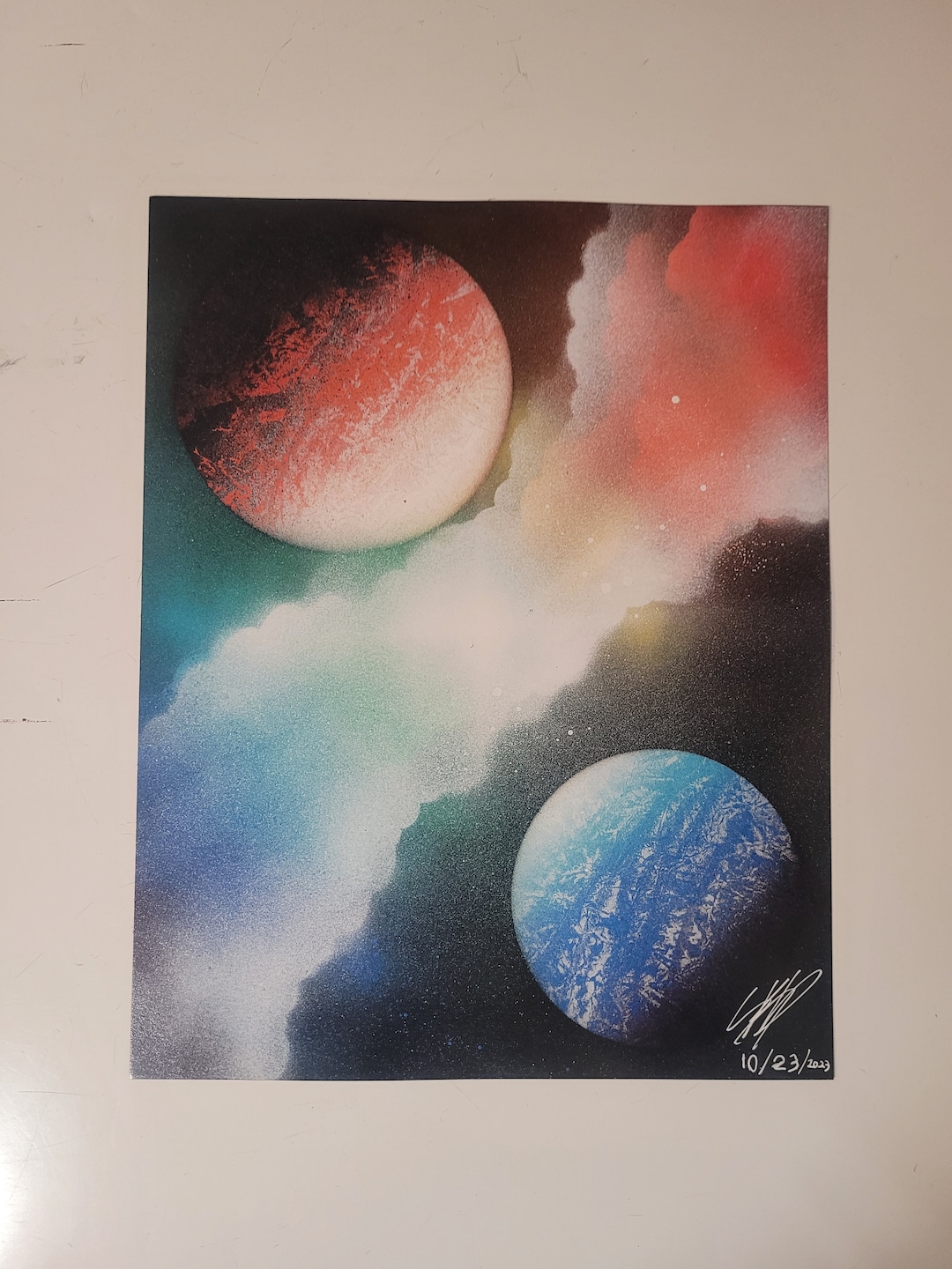 Spray Paint Art, Galaxy With a Nebula and 2 Planets - Etsy