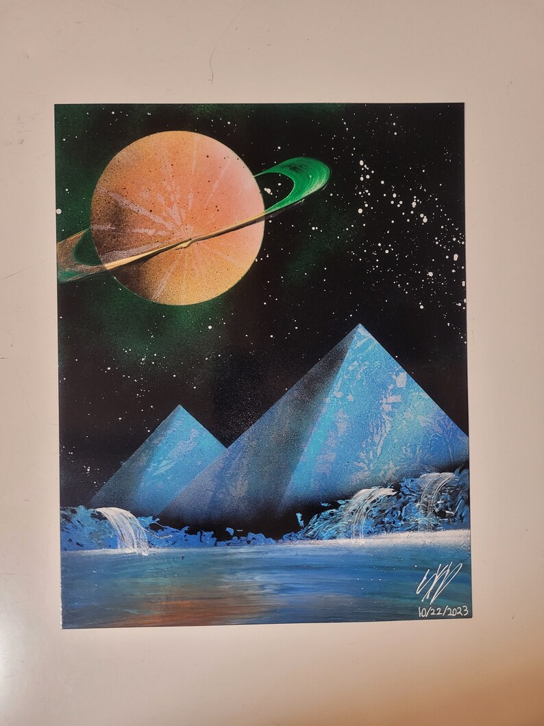 Spray Paint Art, Pyramids With a Planet - Etsy