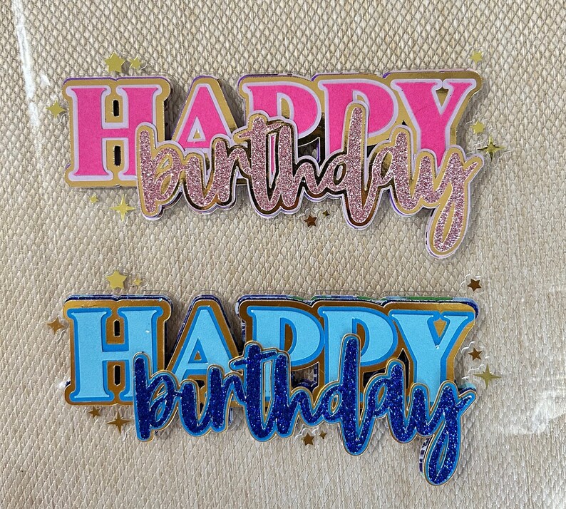 Happy Birthday Cake Topper, Cake Topper, Pink Cake Topper, Blue Cake ...