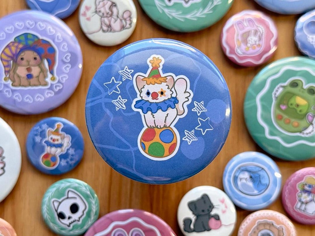 Clown Cat Balancing Ball Pin - Waterproof Laminated Button - Etsy