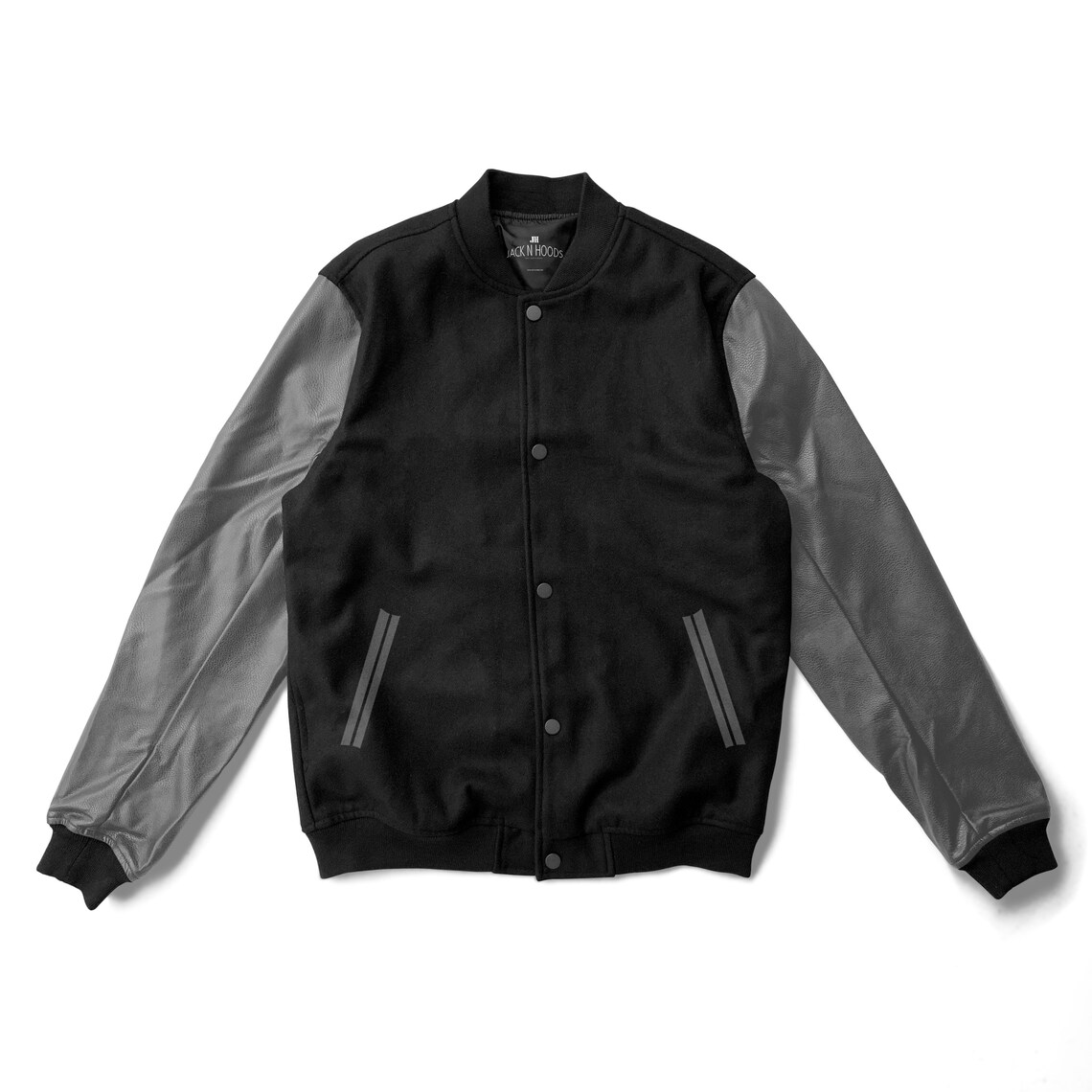 Unisex Black Varsity Jacket Baseball Letterman Jackets Wool Body Genuine Leather Sleeves Bomber ...