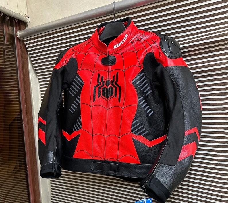 World Superbike Red Spiderman Motorbike Racing Leather Jacket-cowhide ...