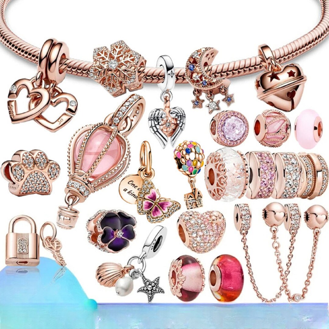 New 925 Sterling Silver Rose Gold Couple Dangle Charms Fit 925 Original ...