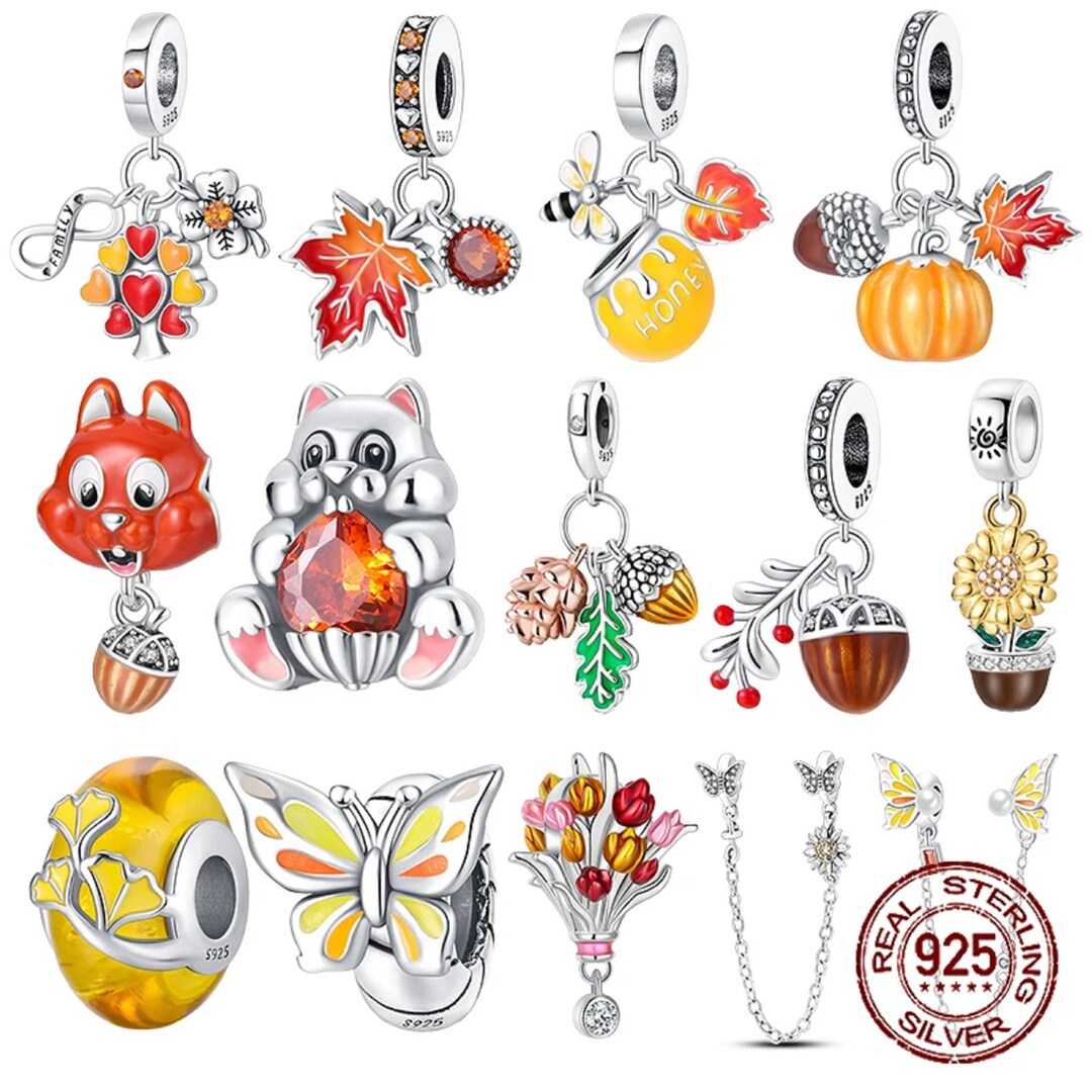 925 Sterling Silver Fashion Squirrel Maple Leaf Autumn Series Charms Beads Fit Charm Original ...