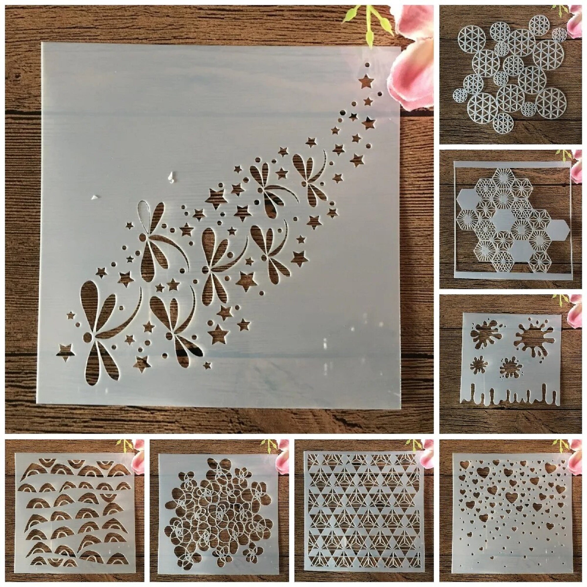 8pcs/set 1313cm Bee Dragonfly Irregular Line DIY Layering Stencils ...