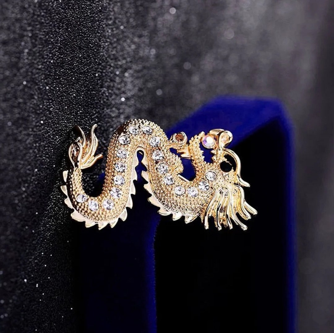 Gold Color Dragon Brooch Pin for Men Chinoiserie Brooch Punk Jewelry ...
